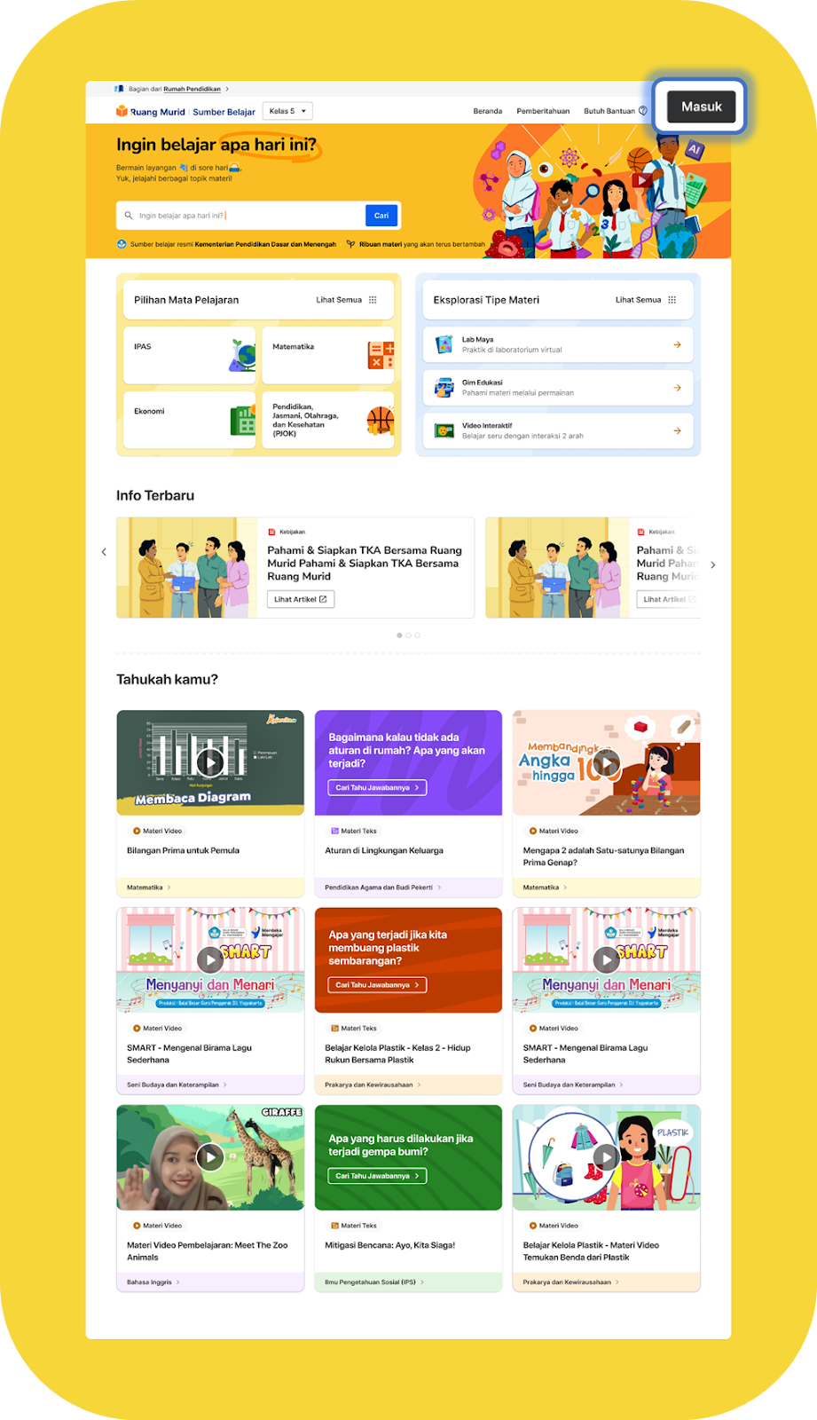 Panduan Login/Masuk di Sumber Belajar dan Latihan Soal Ruang Murid ...