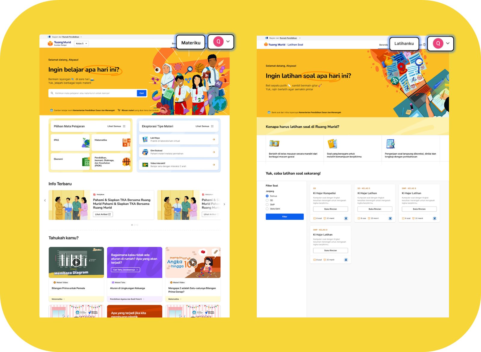 Panduan Login/Masuk di Sumber Belajar dan Latihan Soal Ruang Murid ...