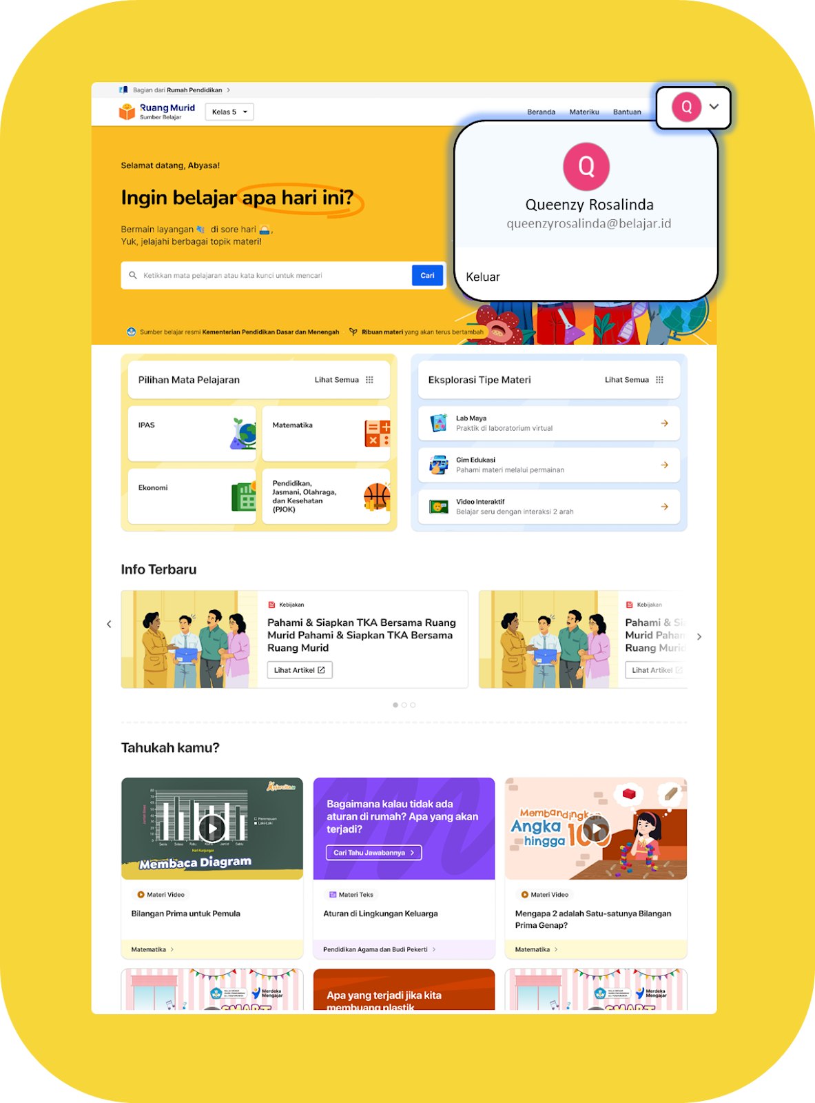 Panduan Login/Masuk di Sumber Belajar dan Latihan Soal Ruang Murid ...