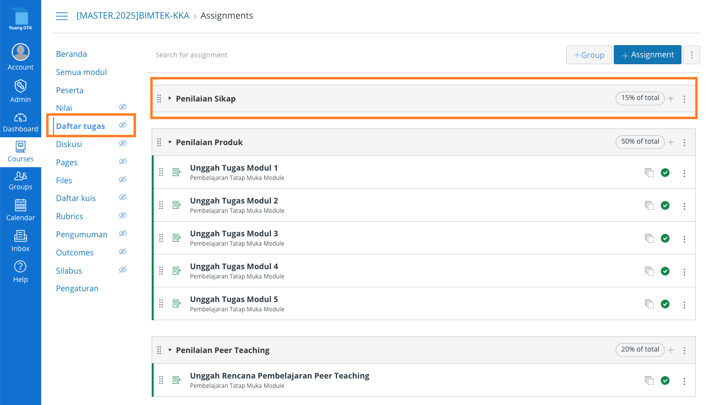 Panduan Melihat Bobot Penilaian untuk Fasilitator pada LMS Bimtek dan ...