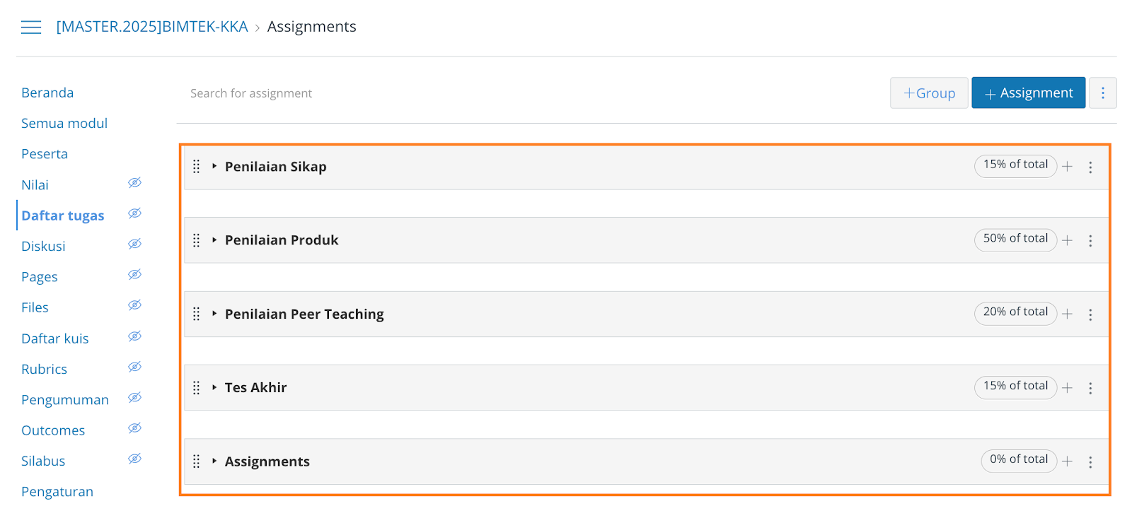 Panduan Melihat Bobot Penilaian untuk Fasilitator pada LMS Bimtek dan ...