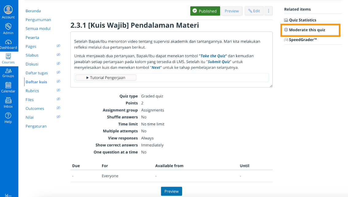 Cara Memberikan Umpan Balik Aktivitas Kuis pada LMS Peningkatan ...